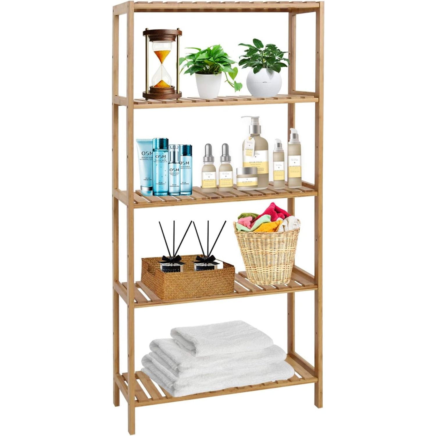 Kinsuite 5-Tier Bamboo Bathroom Shelf - Free Standing Storage Organizer ...