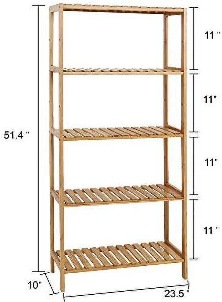 Kinsuite 5-Tier Bamboo Free Standing Storage Rack Shelf Multifunctional ...