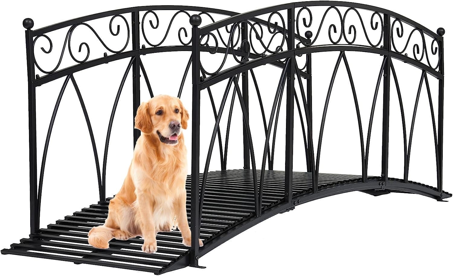 Kinsuite 8FT Metal Garden Bridge - 96”x 28”x 35.6”Decorative Footbridge ...