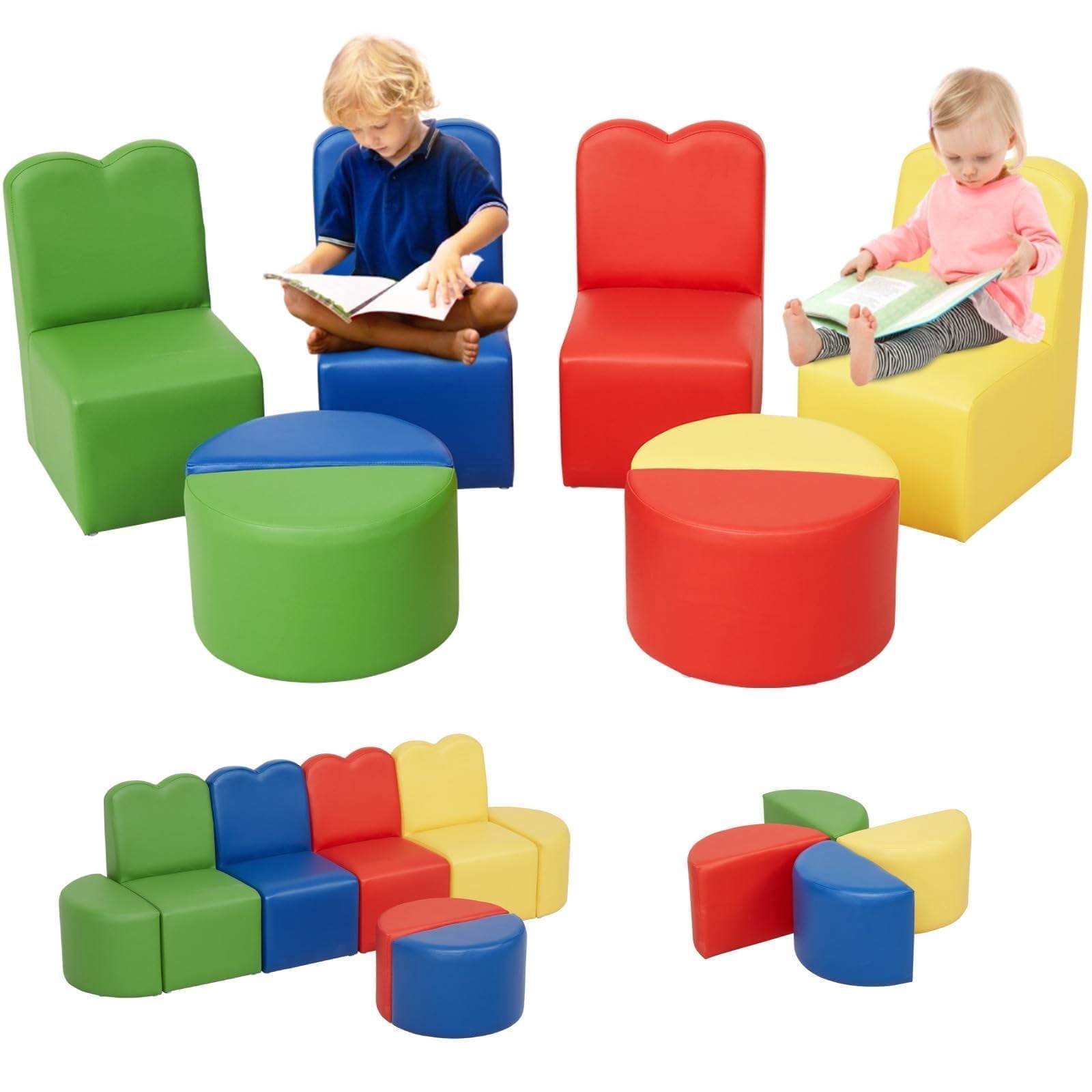 Kinsuite 8pcs Toddler Chairs with Anti Slip Feet - Colorful Modular ...