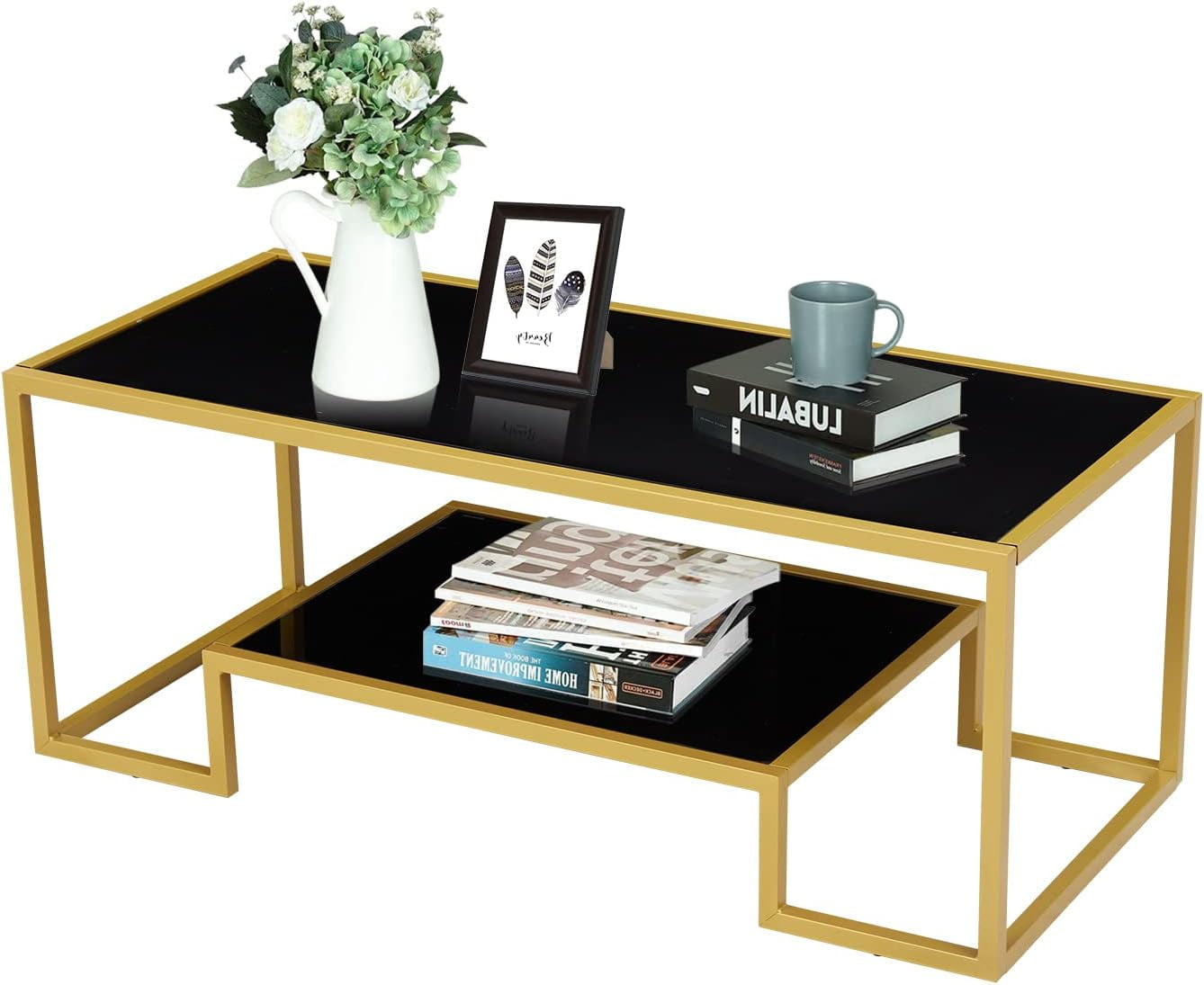 Kinsuite Accent Coffee Table - Modern Brass Center Table with Storage ...
