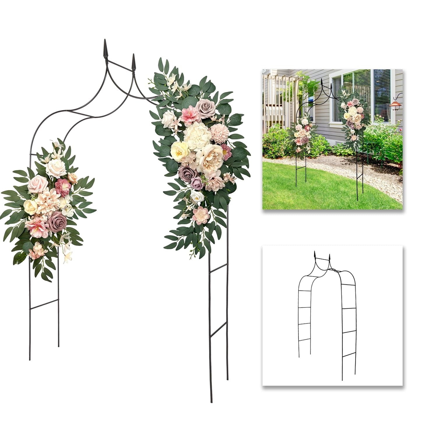 Kinsuite Garden Arbor Outdoor Gothic Metal Wedding Arch Iron Black Lawn ...