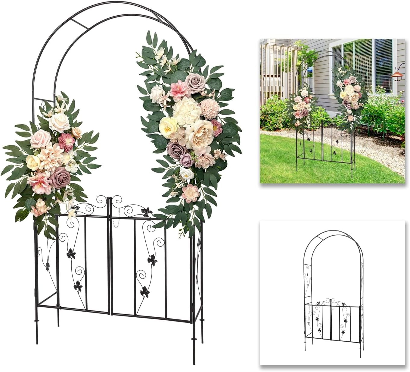 Kinsuite Garden Arch Trellis Arches with Door Metal Wedding Arbors for ...