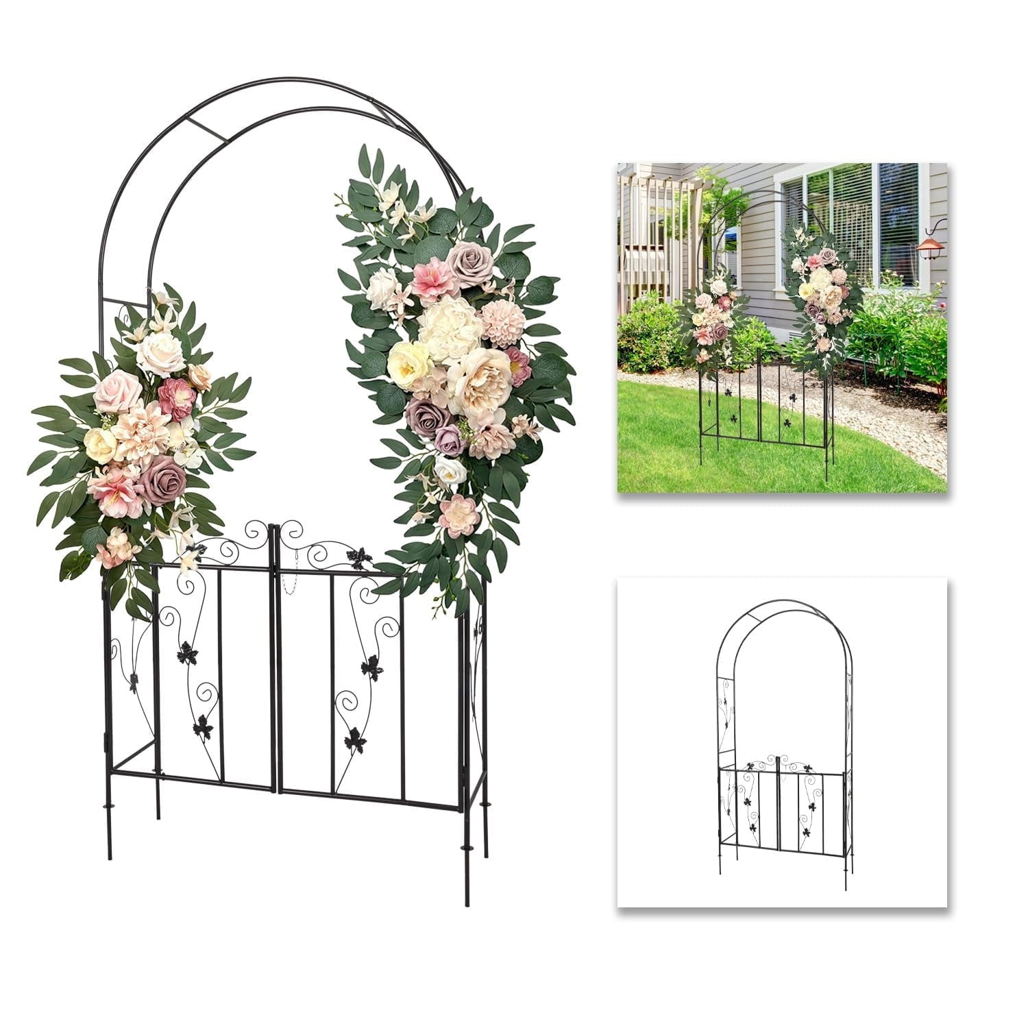 Kinsuite Garden Arch Trellis Arches with Door Metal Wedding Arbors for ...