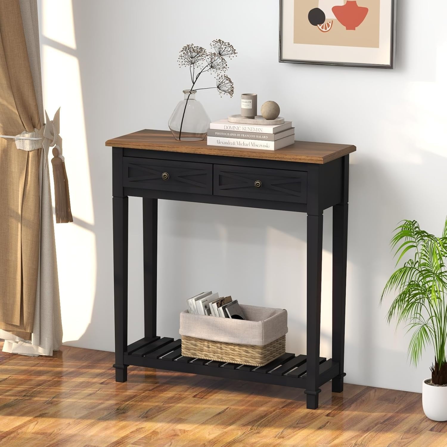 Kinsuite Narrow Console Table with 2 Drawers & Storage, 2-Tier ...