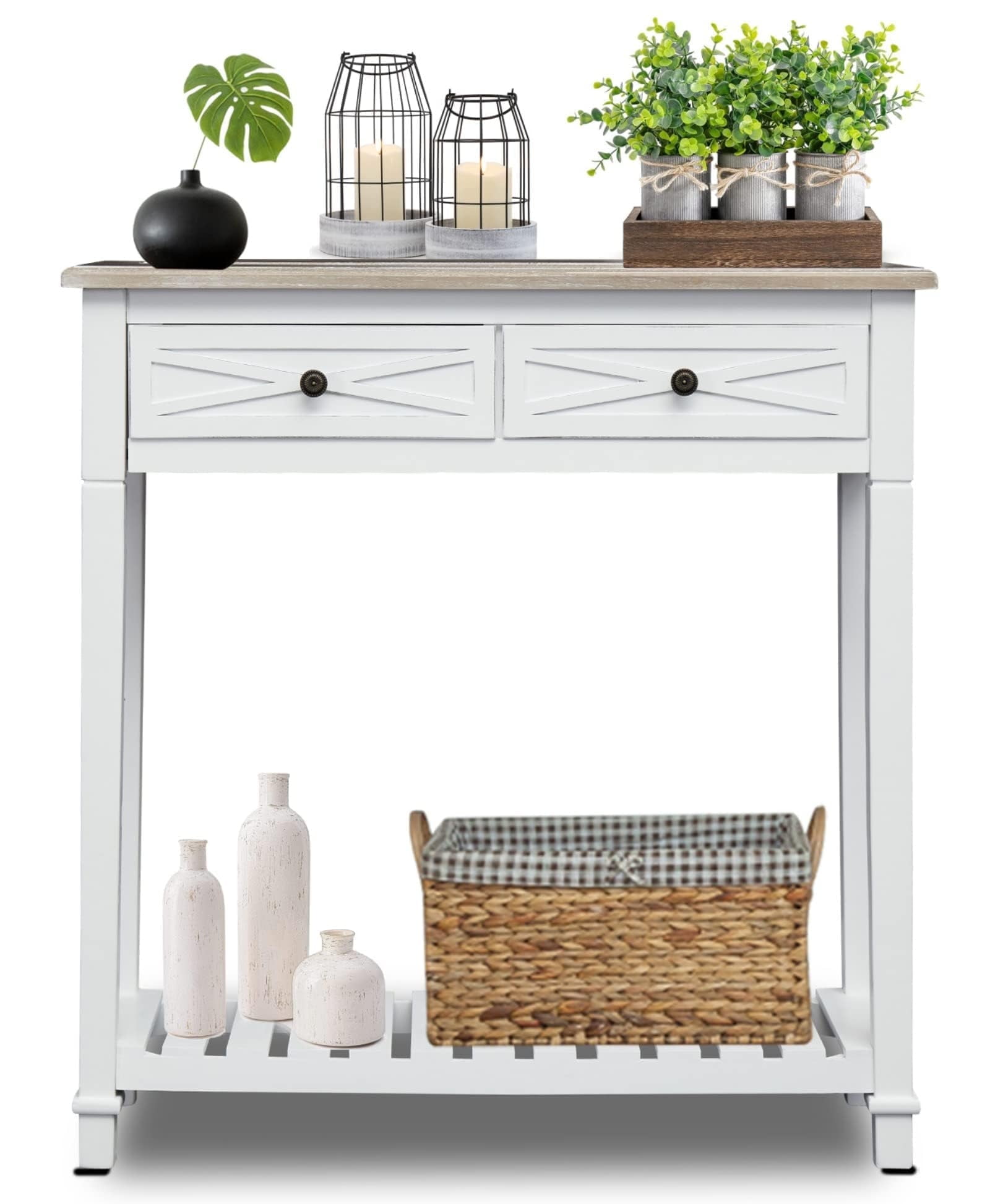 Kinsuite Narrow Console Table with 2 Drawers & Storage, 2-Tier ...