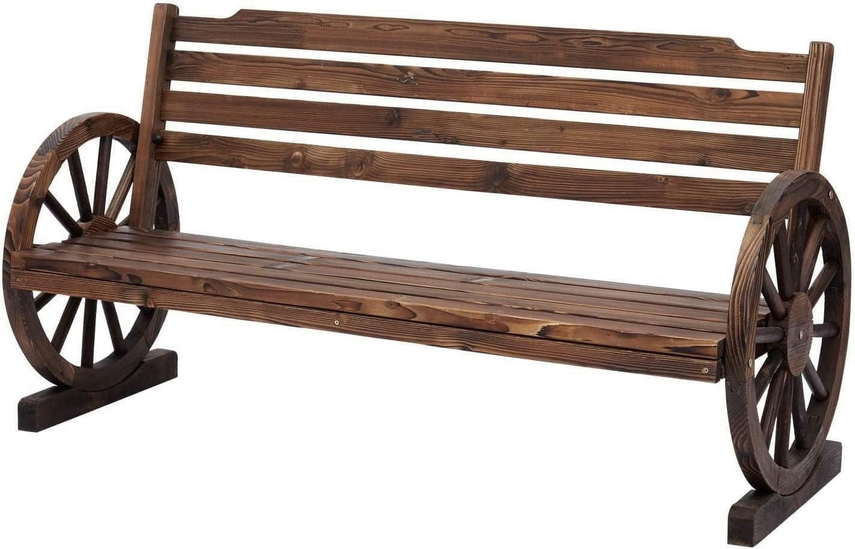 Kinsuite Outdoor Patio Wooden Bench - 2-Person Wagon Wheel Garden ...