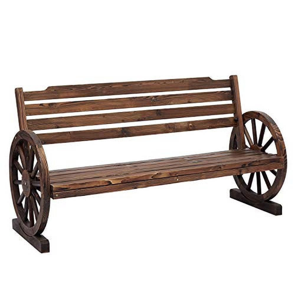 Kinsuite Outdoor Patio Wooden Wagon Wheel Garden Benches 2-Person ...
