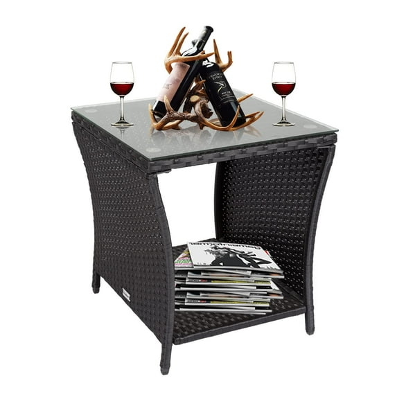 Kinsuite PE Rattan Patio Side Table - Outdoor Wicker End Table with ...