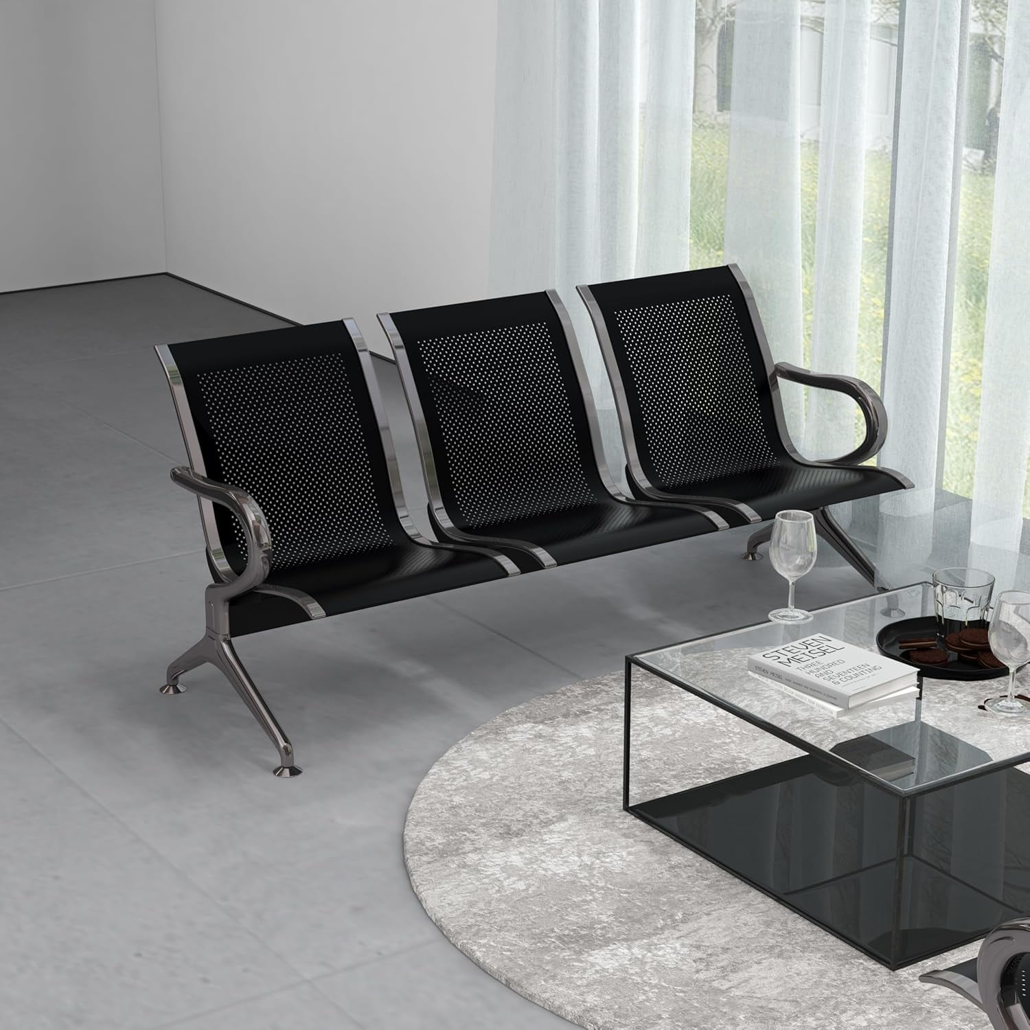 Kinsuite Waiting Room Chairs with Arms - 3-Seat Waiting Room Bench ...