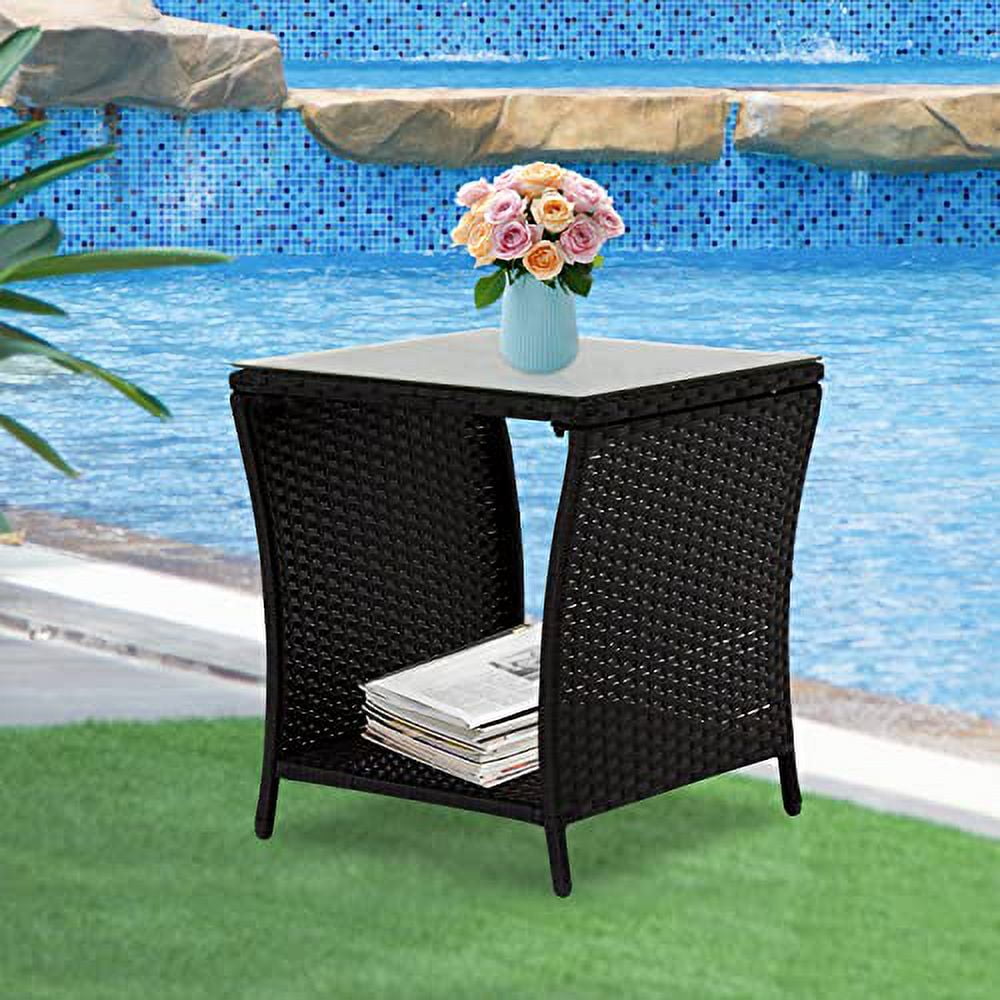 Kinsuite Wicker Patio Table Outdoor Square Coffee Table Wicker Rattan ...
