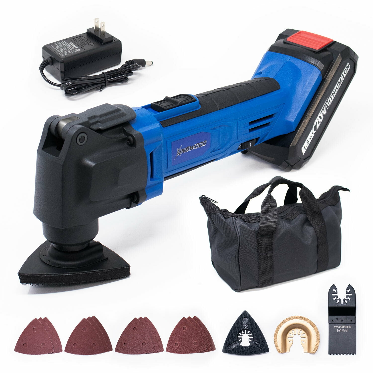 Kinswood 20V Max Cordless Oscillating Tool Kit 1.5A Lithium-Ion Battery ...