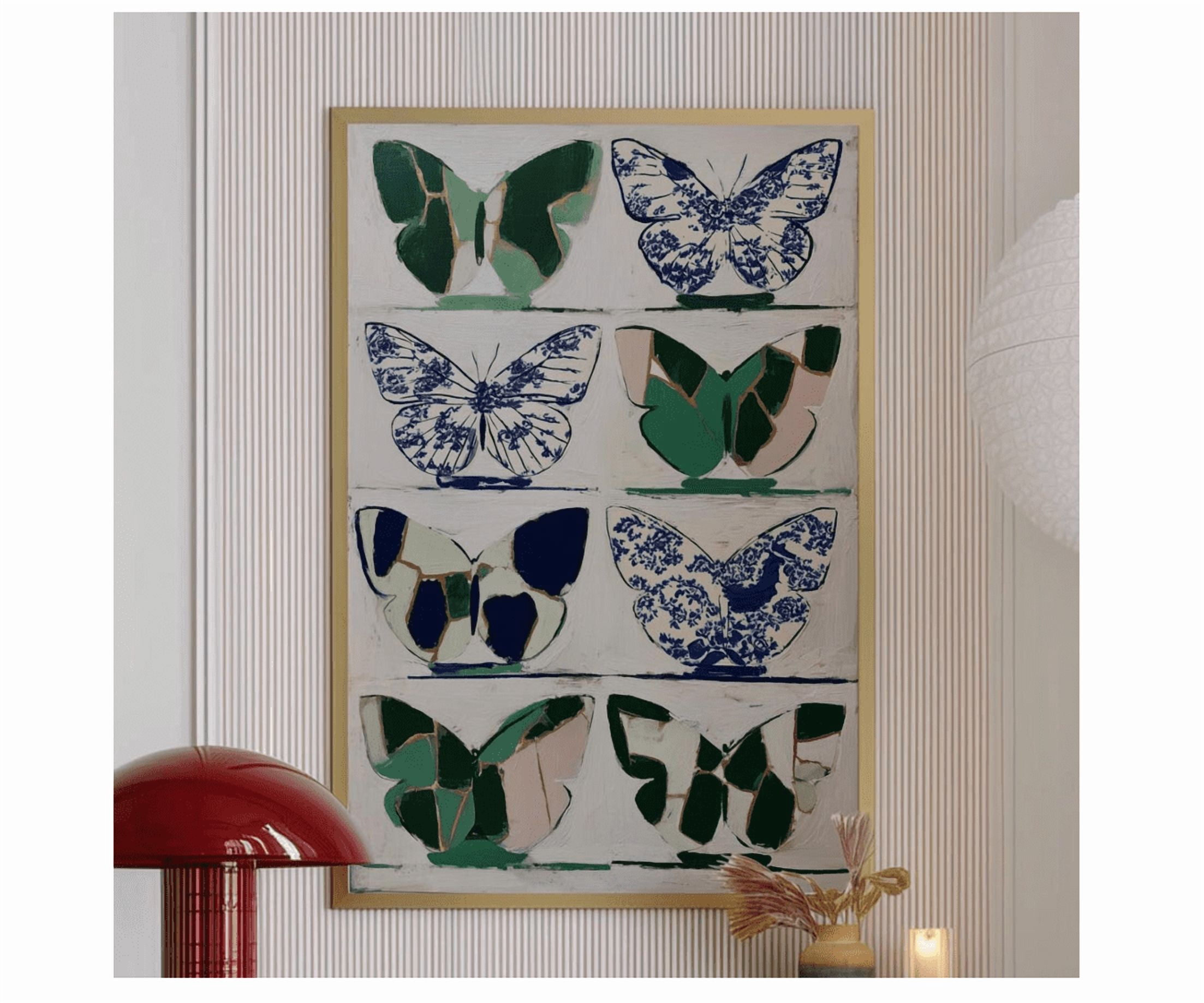 Kintsugi Butterfly Print: Japandi Green Blue Botanical Art - Walmart.com
