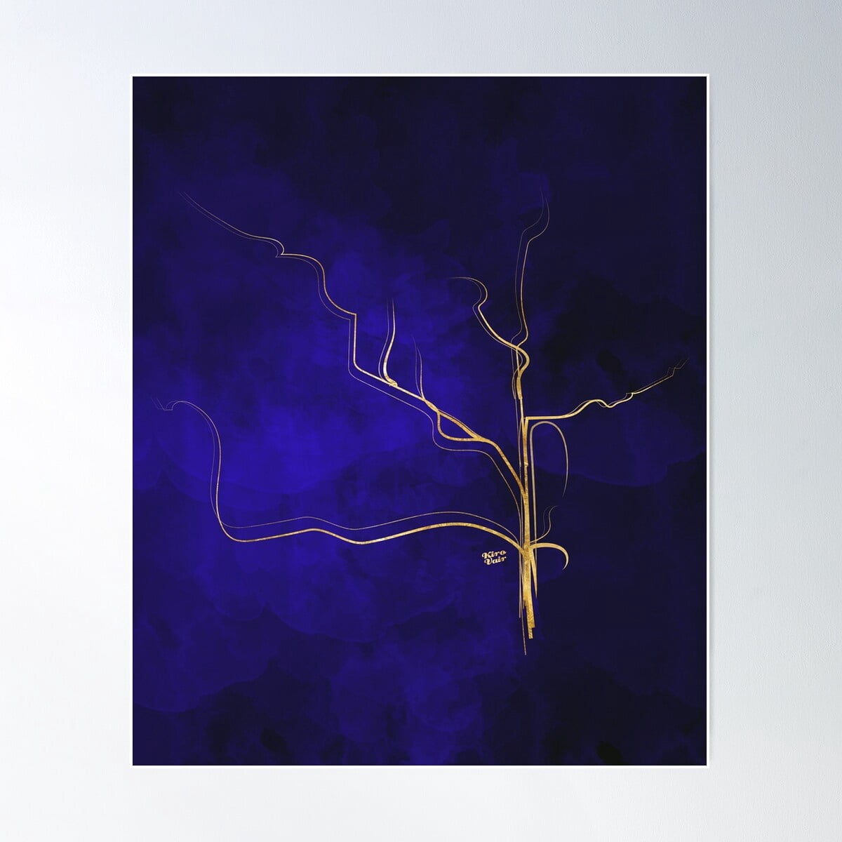 Kintsugi Gold Royal Blue Poster Wall Art, Modern Wall Decor For Living ...