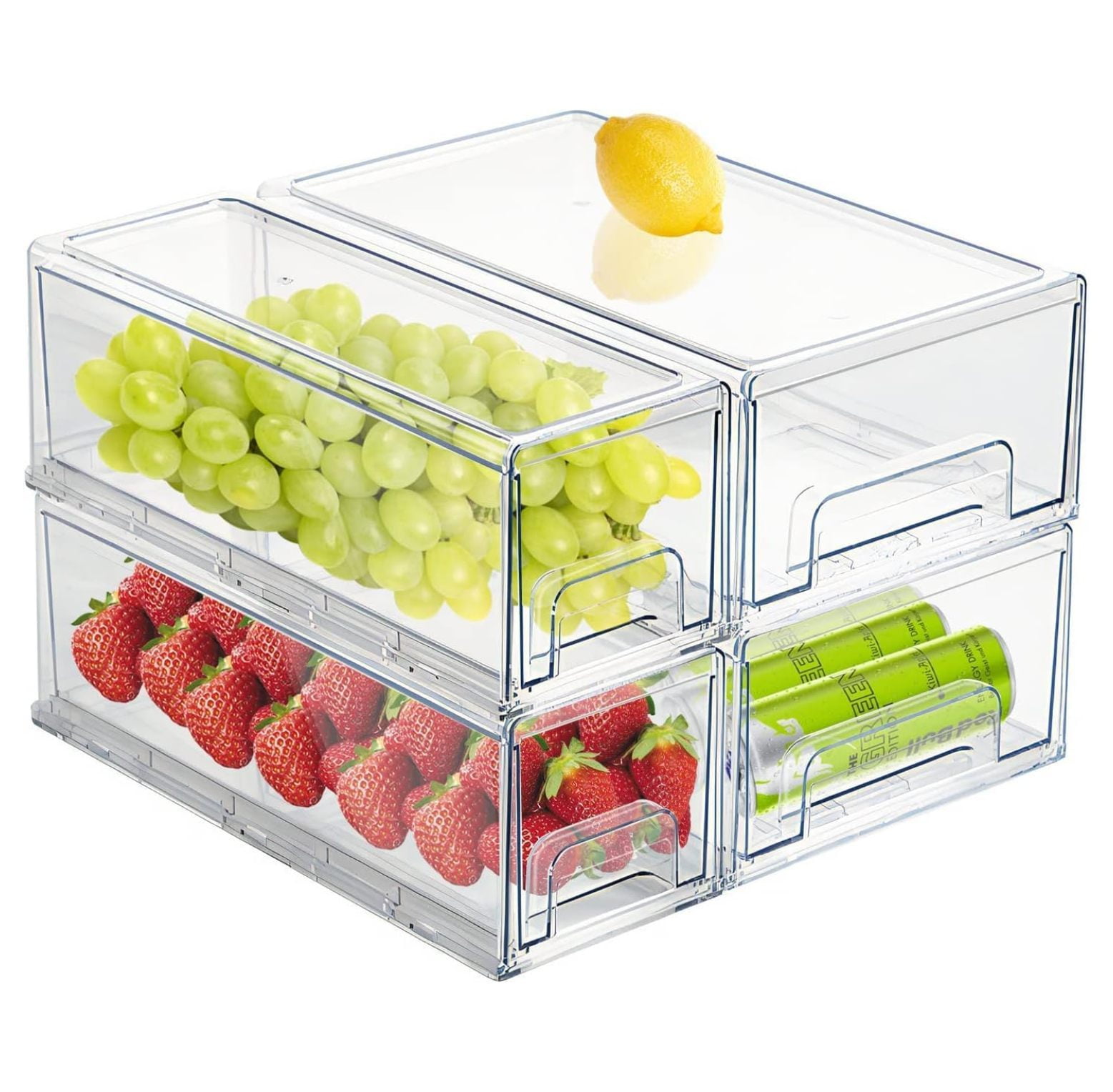 KioJJp Set of 4 Fridge Drawer Organizers and Storage Clear Pull Out ...