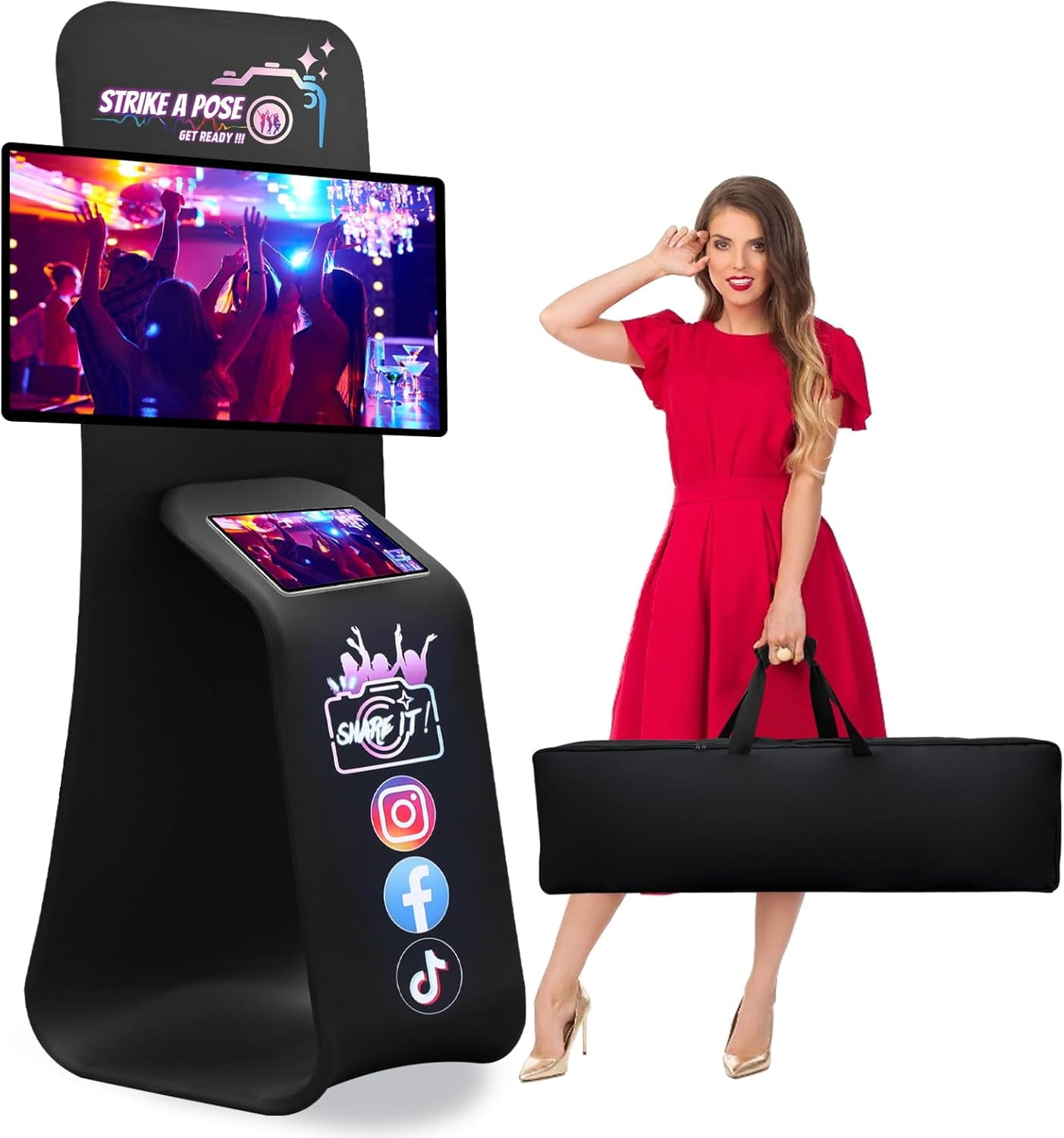 Kiosk TV Floor Stand with iPad Sharing Station Floor Holder Station Trade Show Display Tension ...