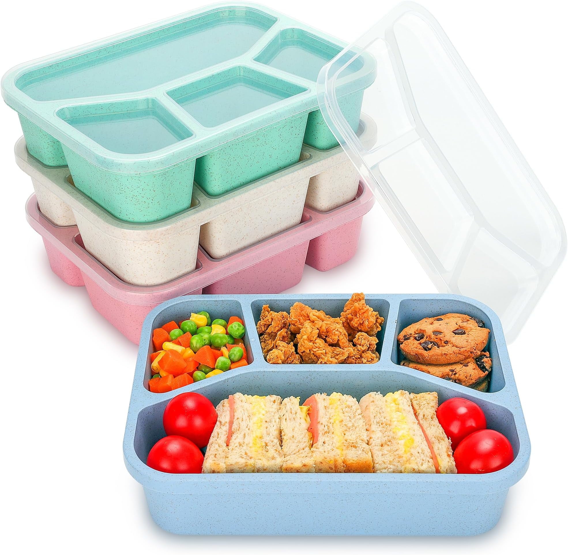TRIHIY Lunch Box Reusable 4-Compartment Plastic Divided Food Storage ...