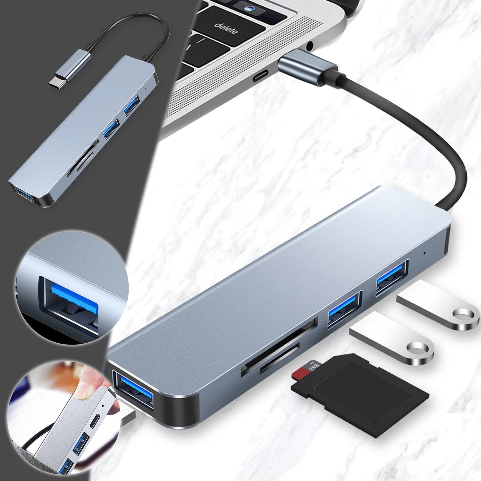 Kiplyki 5-in-1 Type-C Network Hub Multi-Splitter Adapter With 1xUSB3.0 + 2xUSB2.0 + SD + TF For ...