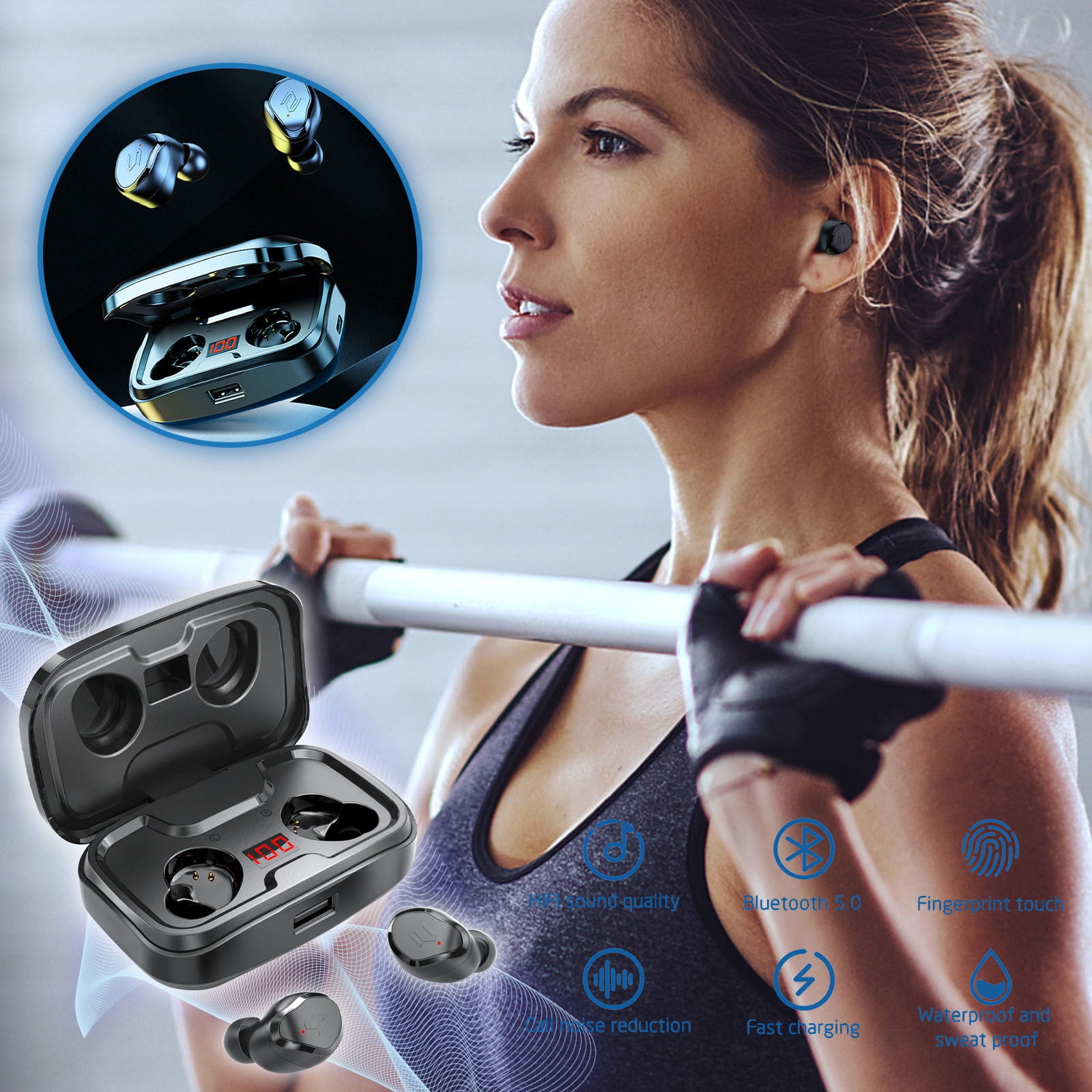 Kiplyki Bluetooth 5.0 Headphones With Charging Box Wireless Headphones ...
