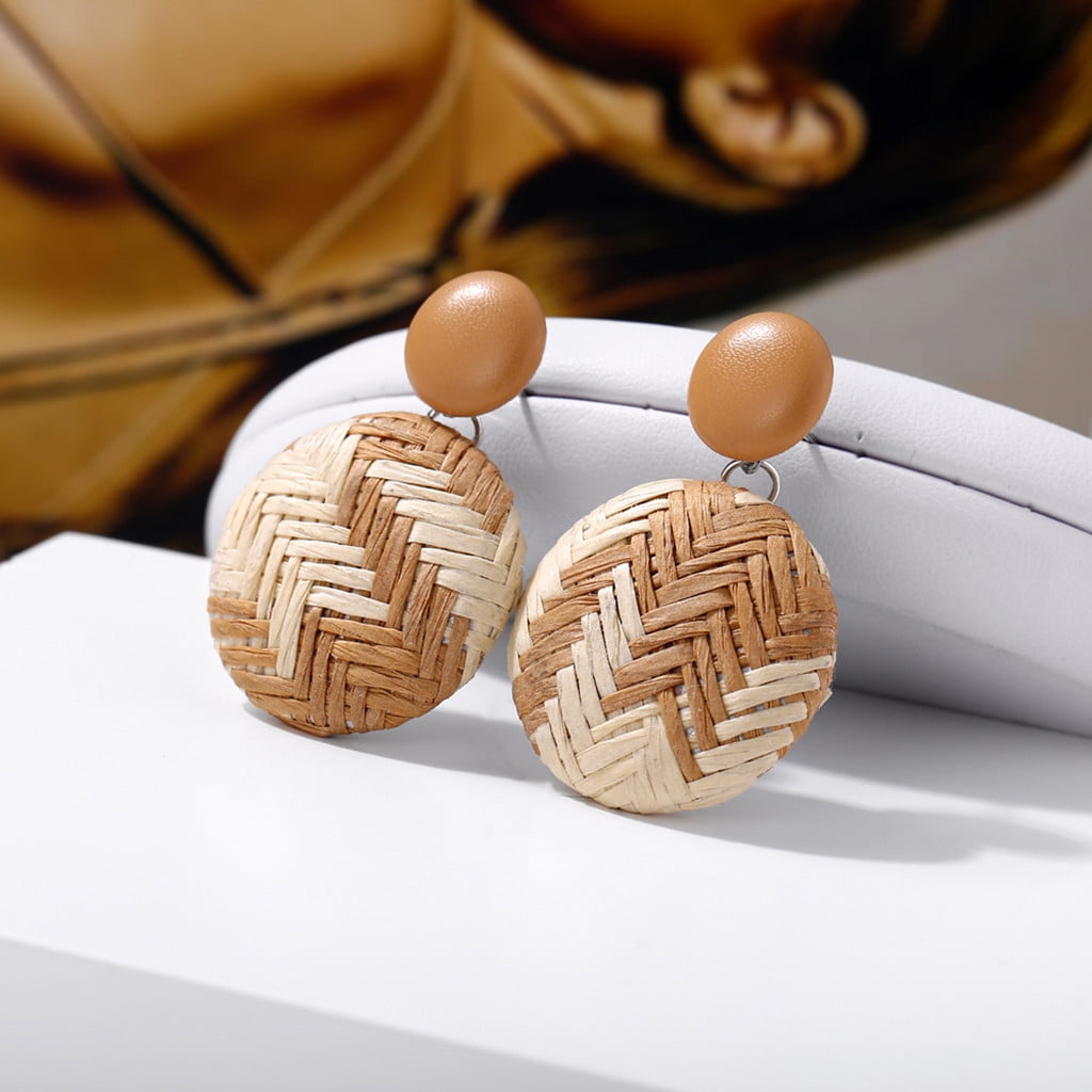 Kiplyki Bohemian Style Wood Bamboo Rattan Geometric Round Earrings ...