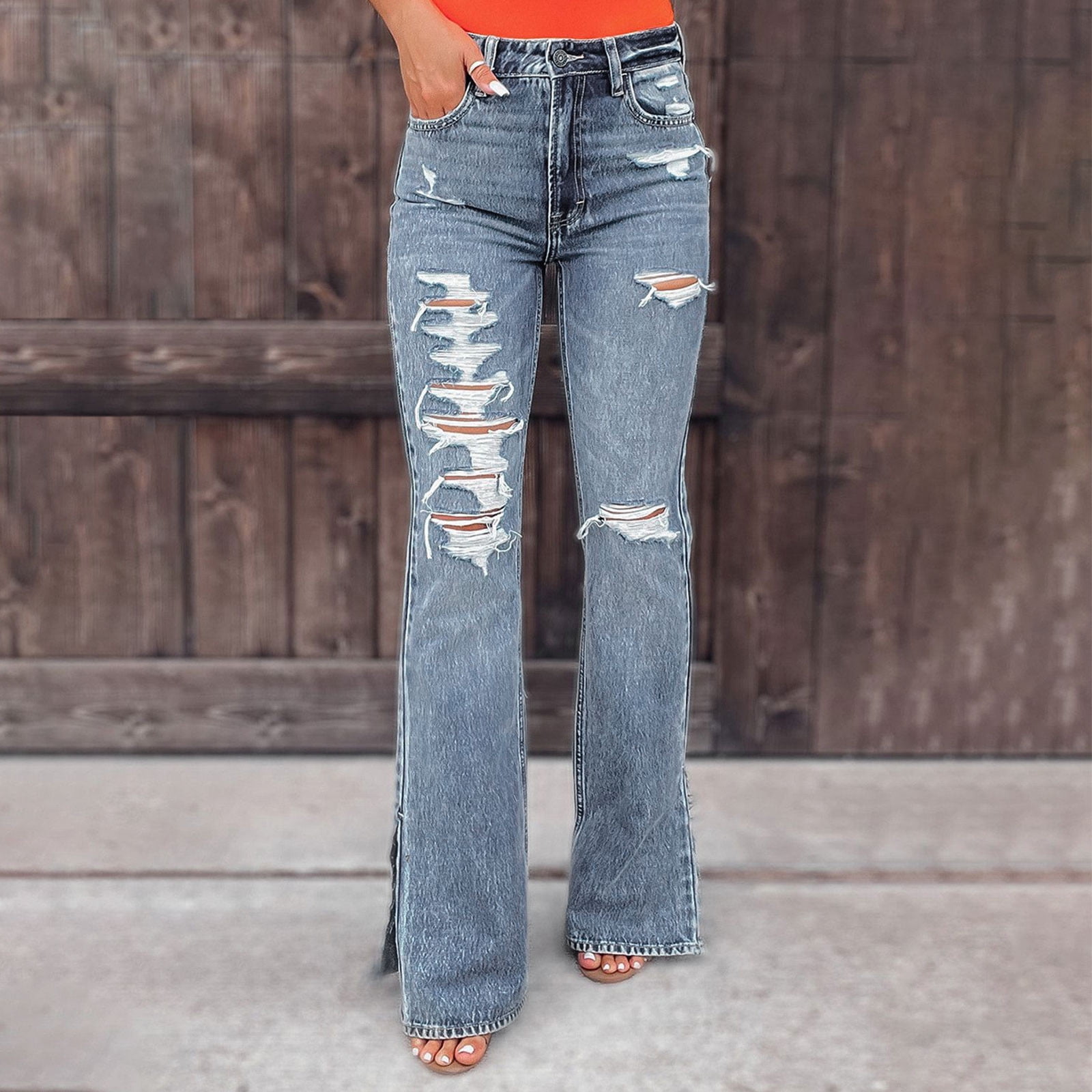 Kiplyki Fall Ladies Pants Women's Solid Color Hips Split fork Long ...