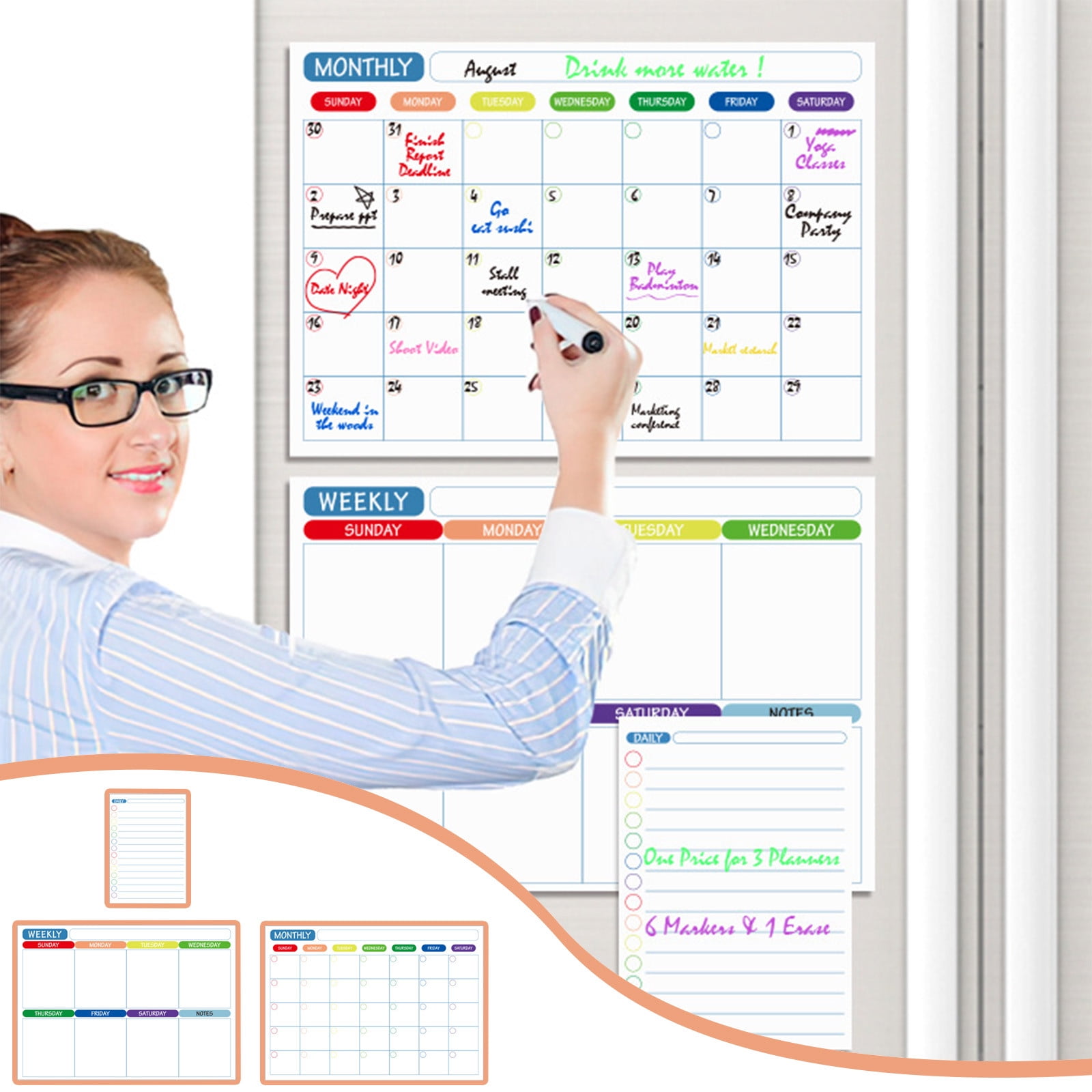 Kiplyki Flash Dry Wipe Calendar Set Magnetic Calendar Whiteboard for ...