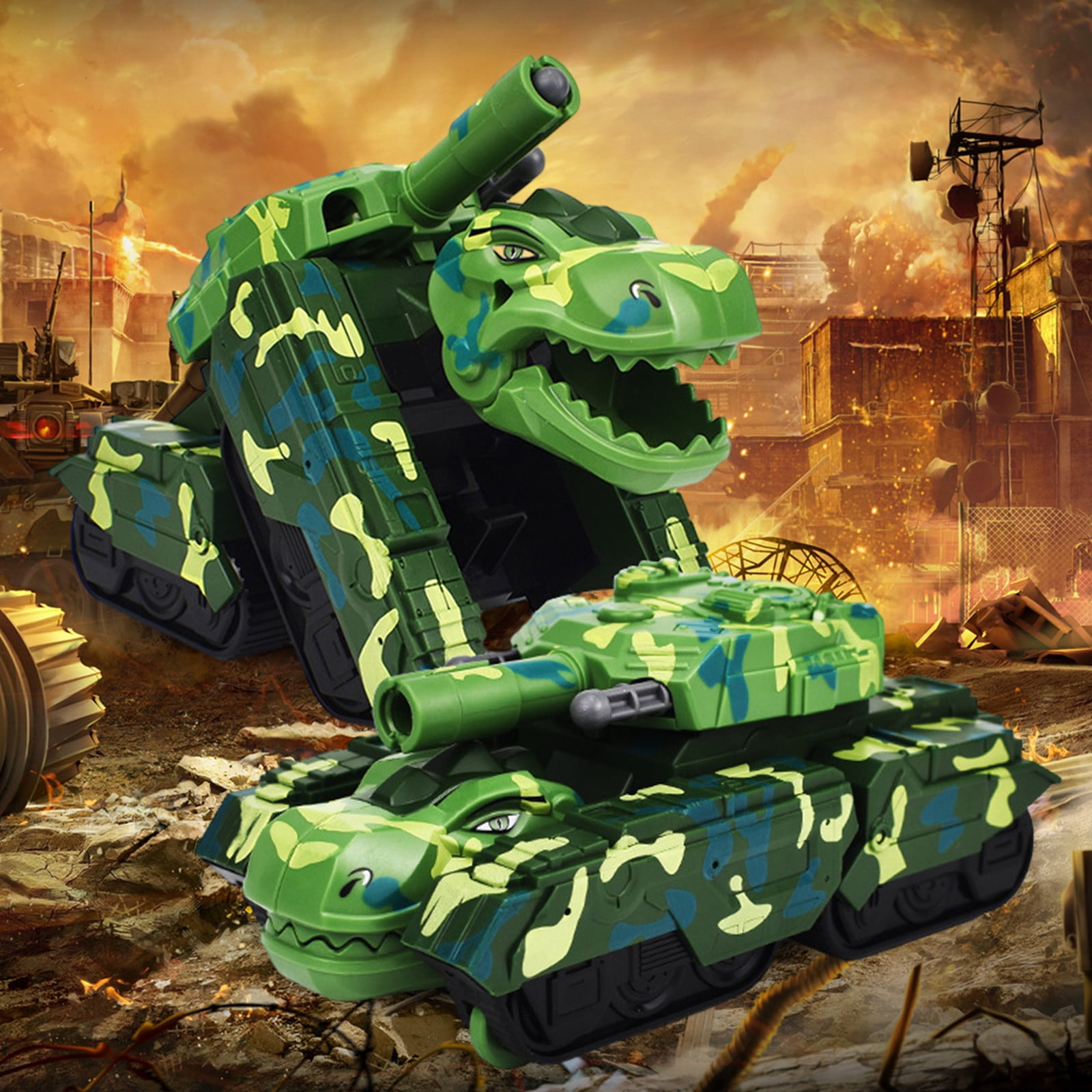 Kiplyki Flash Transforming Dinosaur Tank Toy Collision Transforming ...