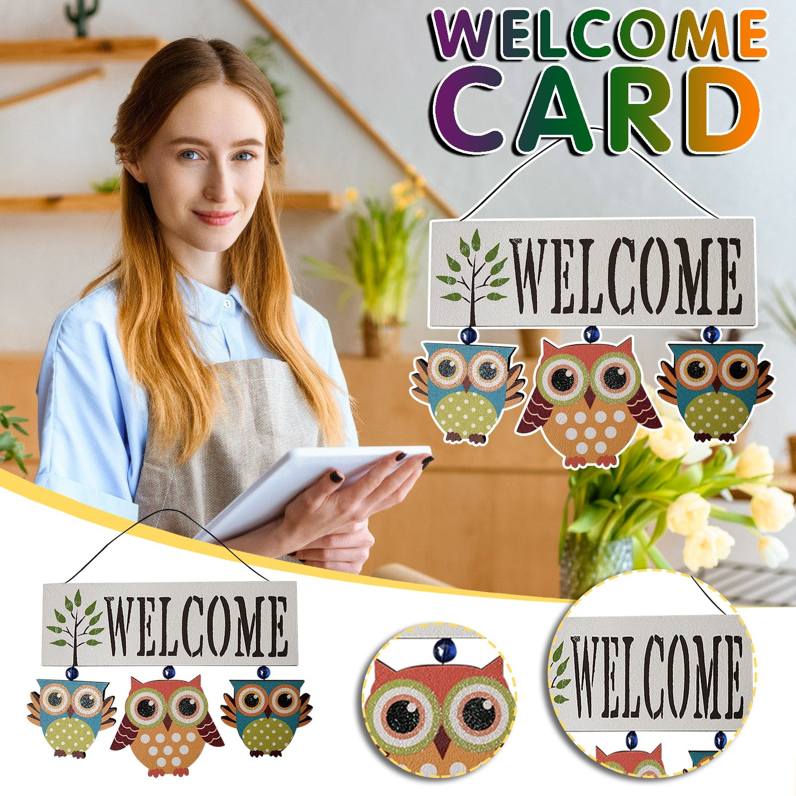 Kiplyki Front Door Decoration Tag Woodiness Owl White Welcome ...