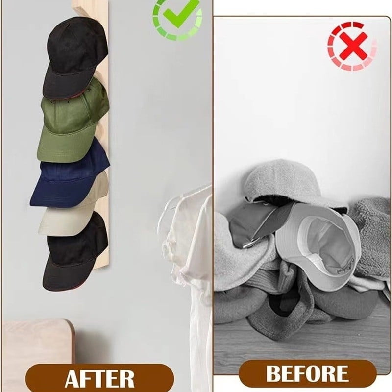 Kiplyki Hat Rack for Wall Baseball Cap Organizer Hanger Modern Wooden ...