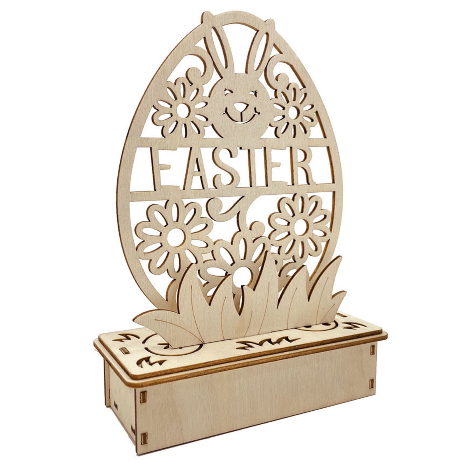 Kiplyki LED Easter Rabbit-Shape Wooden Ornaments Wood Carving Bunny ...