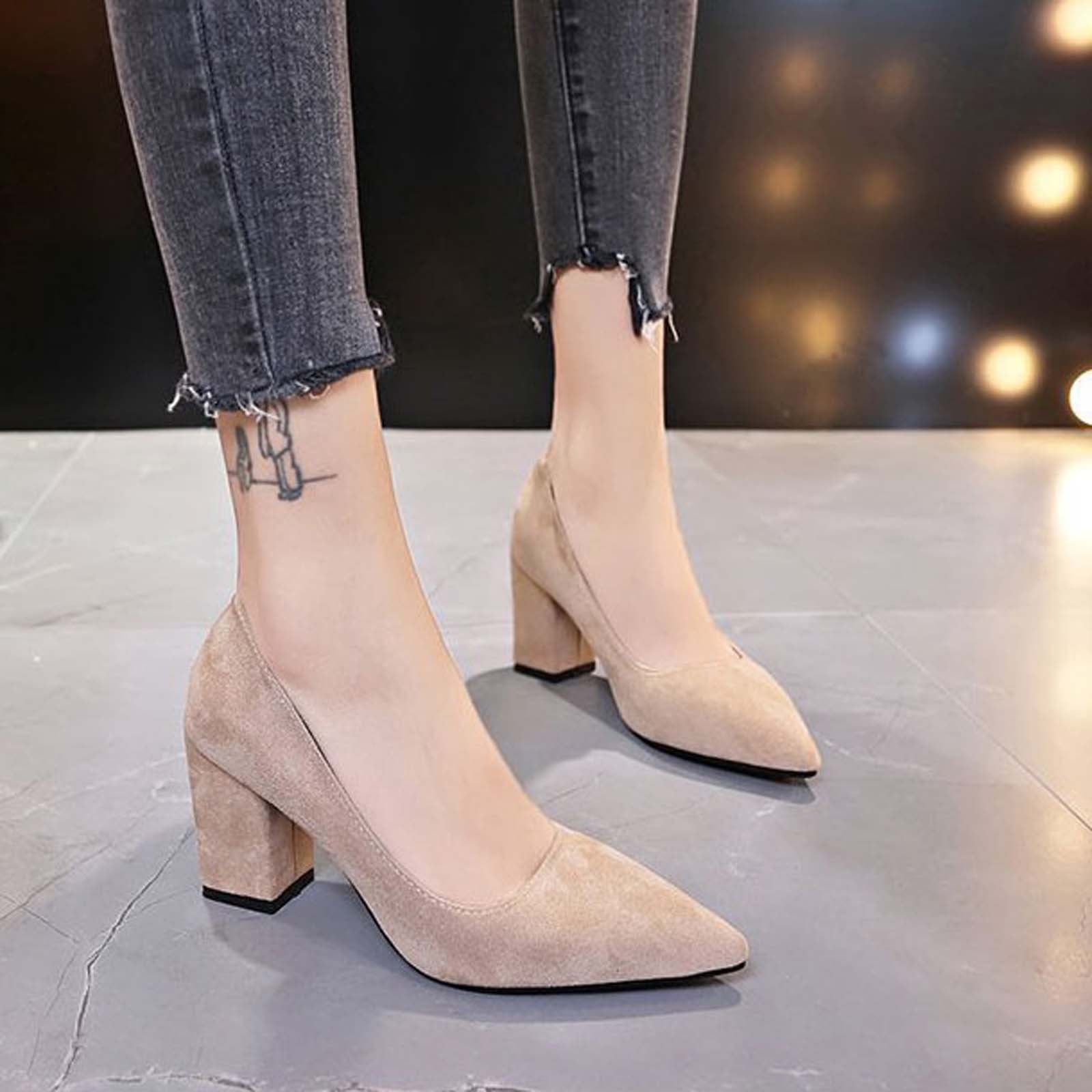 Kiplyki New Arrivals Women's Pointed Toe Chunky Heels High Heels Shoes ...