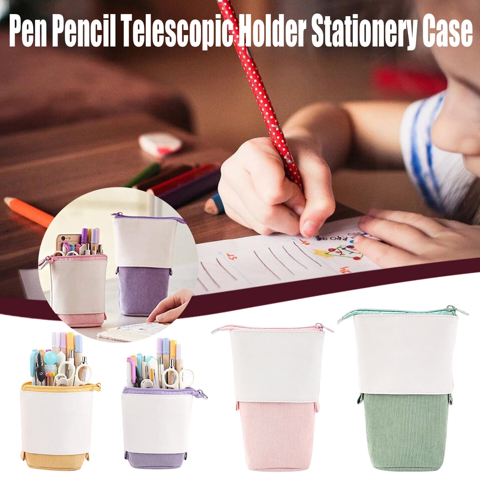 Kiplyki Pen Pencil Telescopic Holder Stationery Case Corduroy Stand-up ...