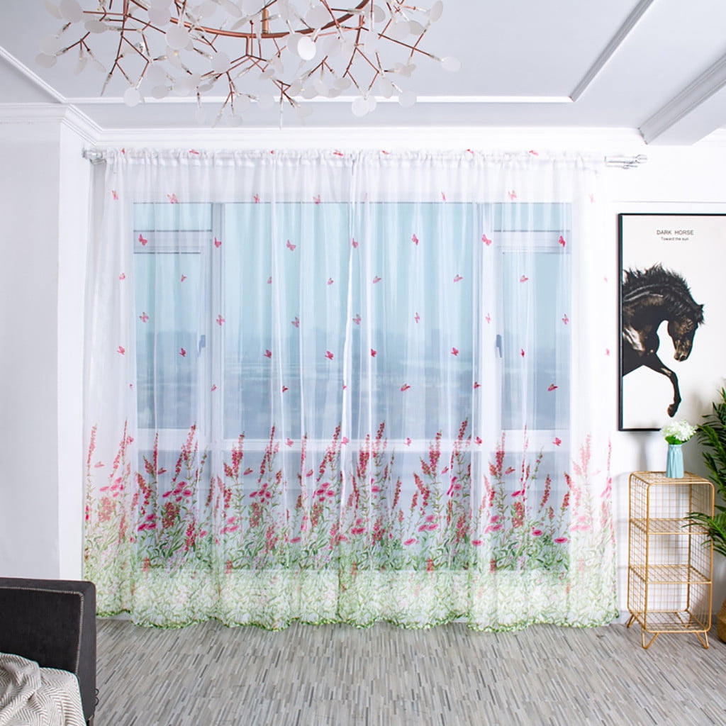 Kiplyki Trees Sheer Curtain Tulle Window Treatment Voile Drape Valance ...