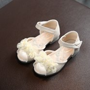 Dyfzdhu Girls Sandals Rhinestone Flower Shoes Low Heel Flower Wedding Party Dress Pump Shoes ...