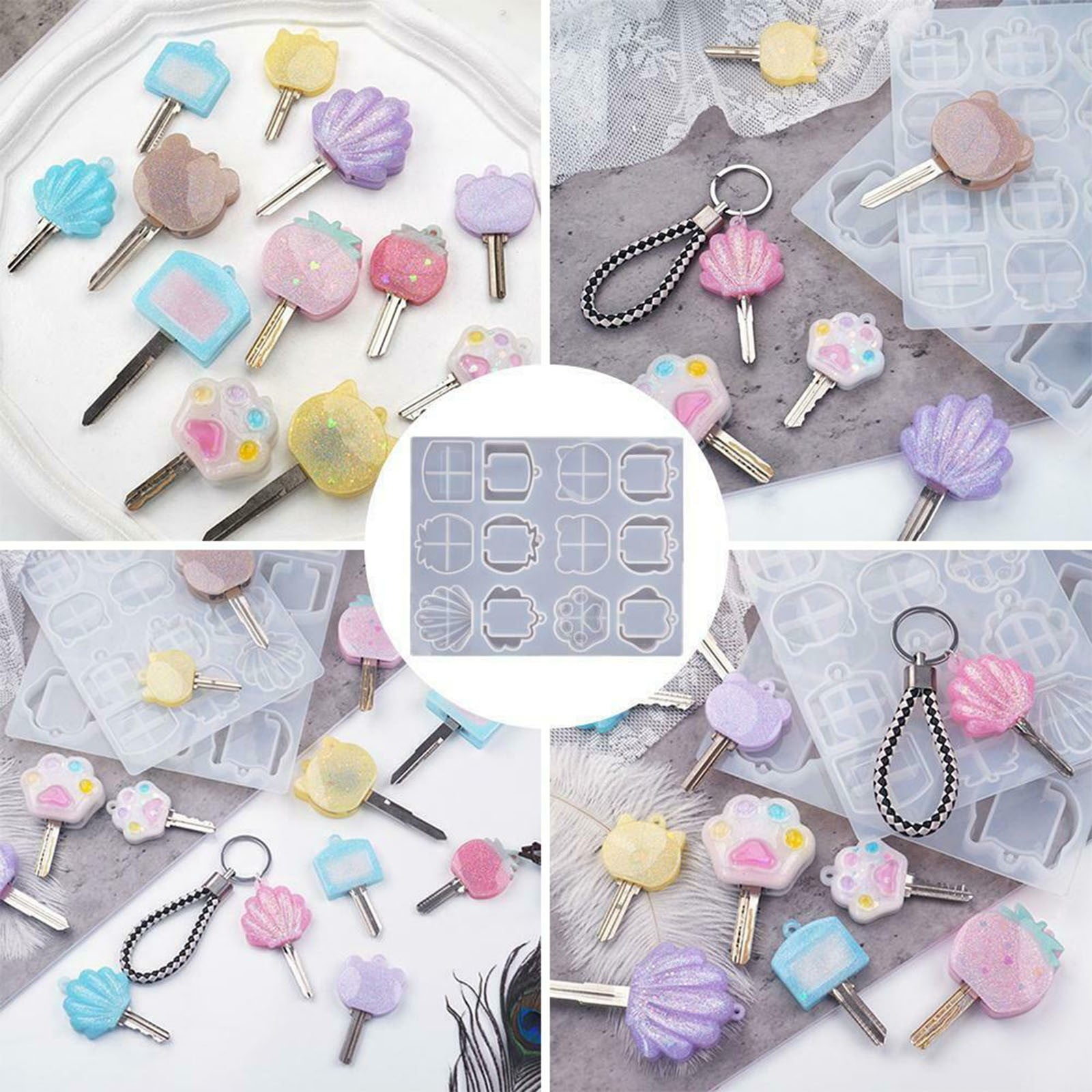 Kiplyki DIY Crystal Epoxy Resin Mold Keychain Key Head Key Cover ...