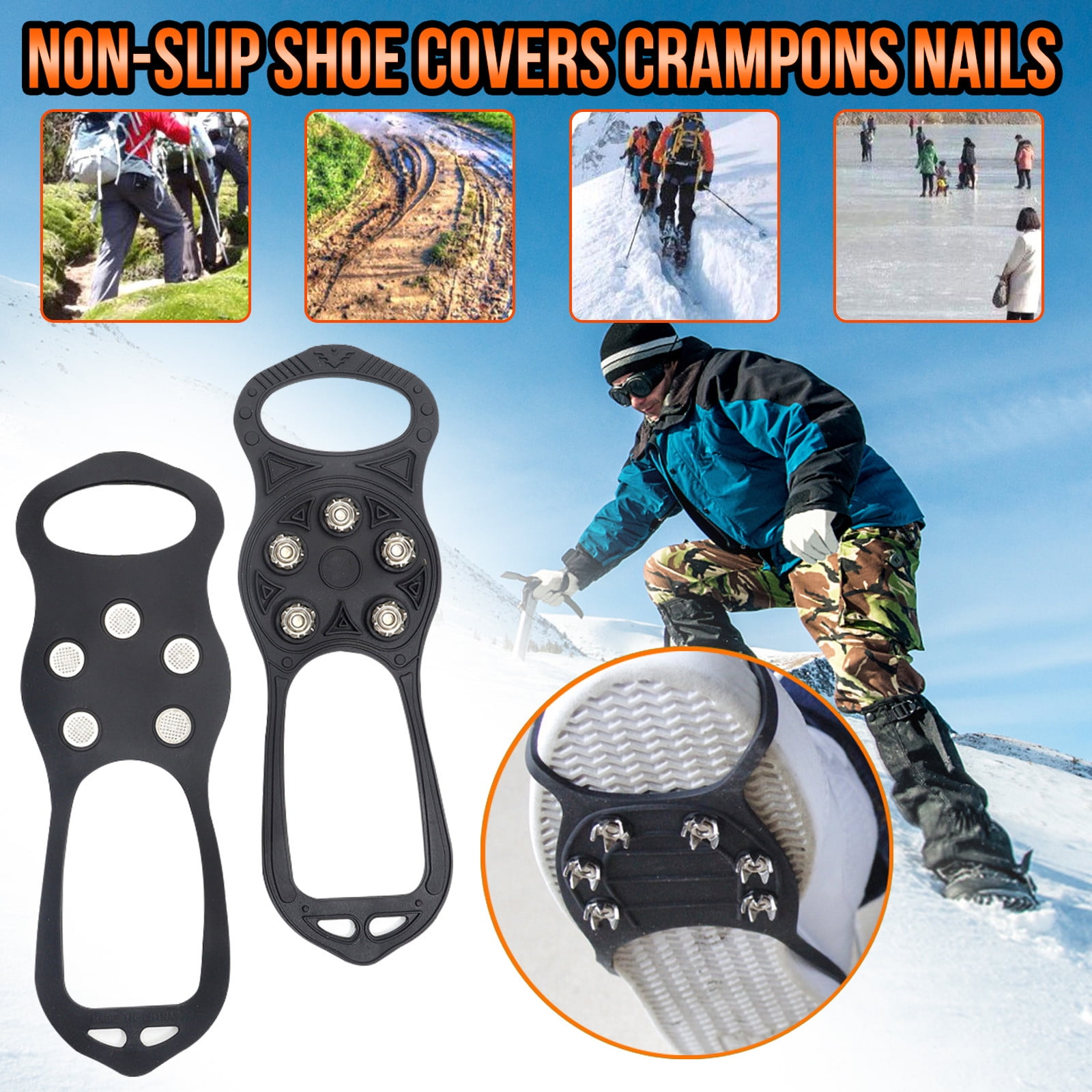 Kiplyki Grippers Snow Grips Winter Shoes Boots Strap Metal Spikes Studs ...