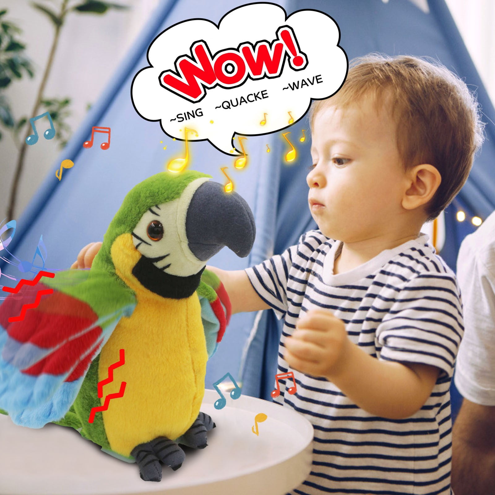 Wing Waving Music Plush Toys Electronic Parrot Recording Repeating ...
