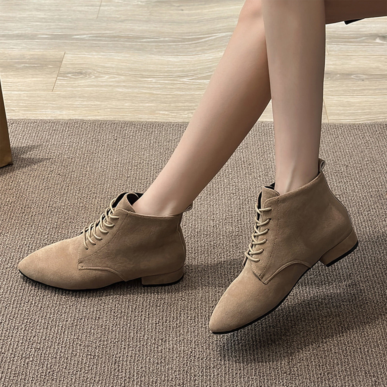 Kiplyki Wholesale Women s Lace Up Flat Base Ankle Boots Comfortable Suede Hidden Flat Base Booties