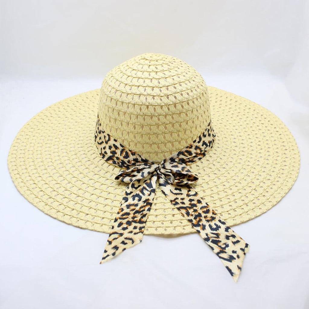 Kiplyki Women Leopard Print Big Straw Hat Sun Floppy Wide Hats Beach ...