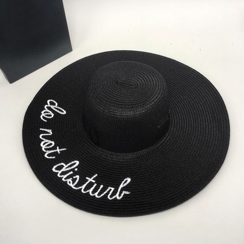 Kiplyki Women Summer Big Straw Hat Sun Floppy Wide Hats Letter Print ...