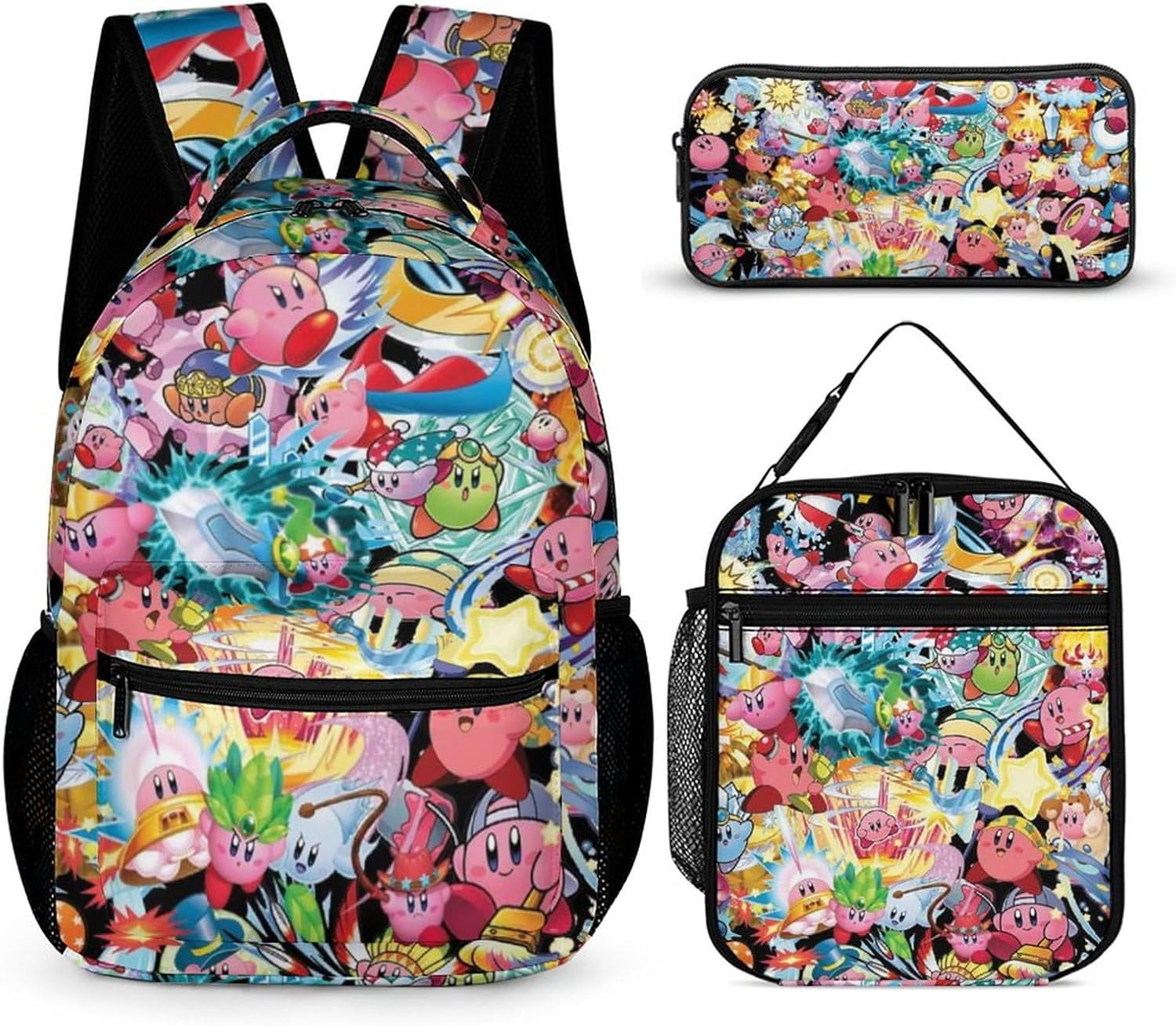 KirBy Backpack 3 Piece Set, 3Pcs Bookbag Laptop Bags Travel Daypack Set ...