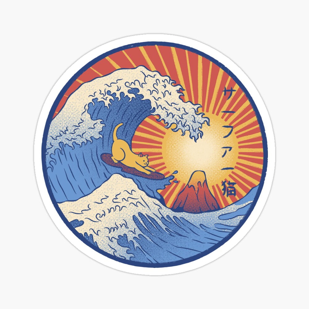 Kira .2447 Sticker - Kanagawa Wave Surfing Cat - Hot Trending Vinyl ...