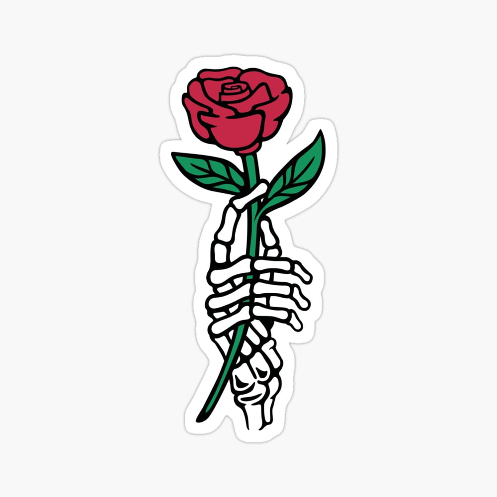 Kira .2789 Sticker - Romantic Rose Skeleton Hand Holding Flower White ...