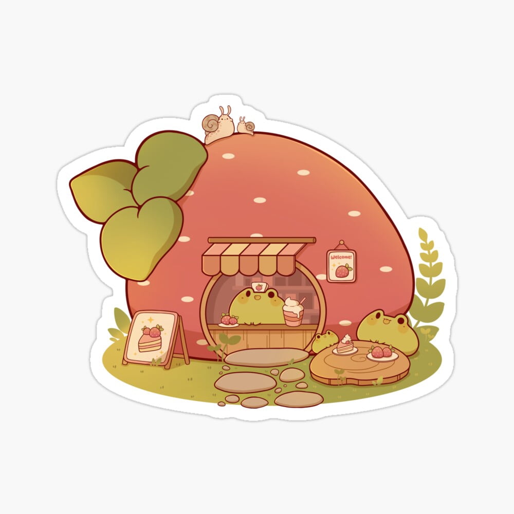 Kira .3494 Sticker - Strawberry Bakery Shop With Frogs - Hot Trending ...