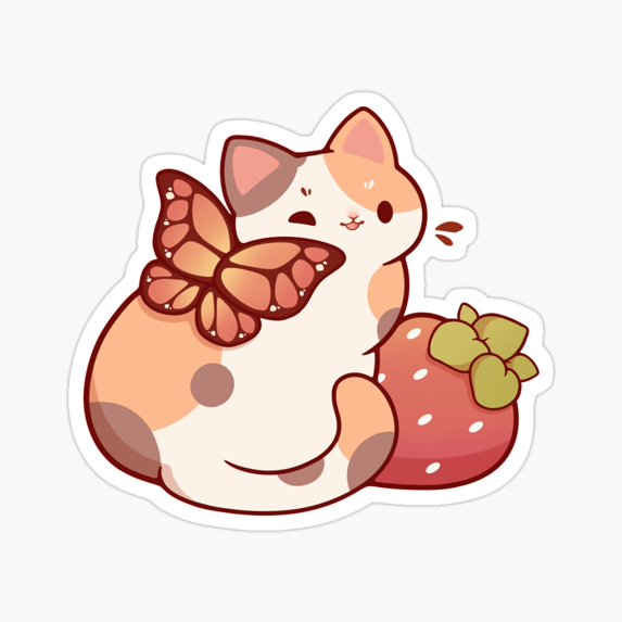 Kira .3530 Sticker - Calico Fairy Cat With Strawberry - Hot Trending ...