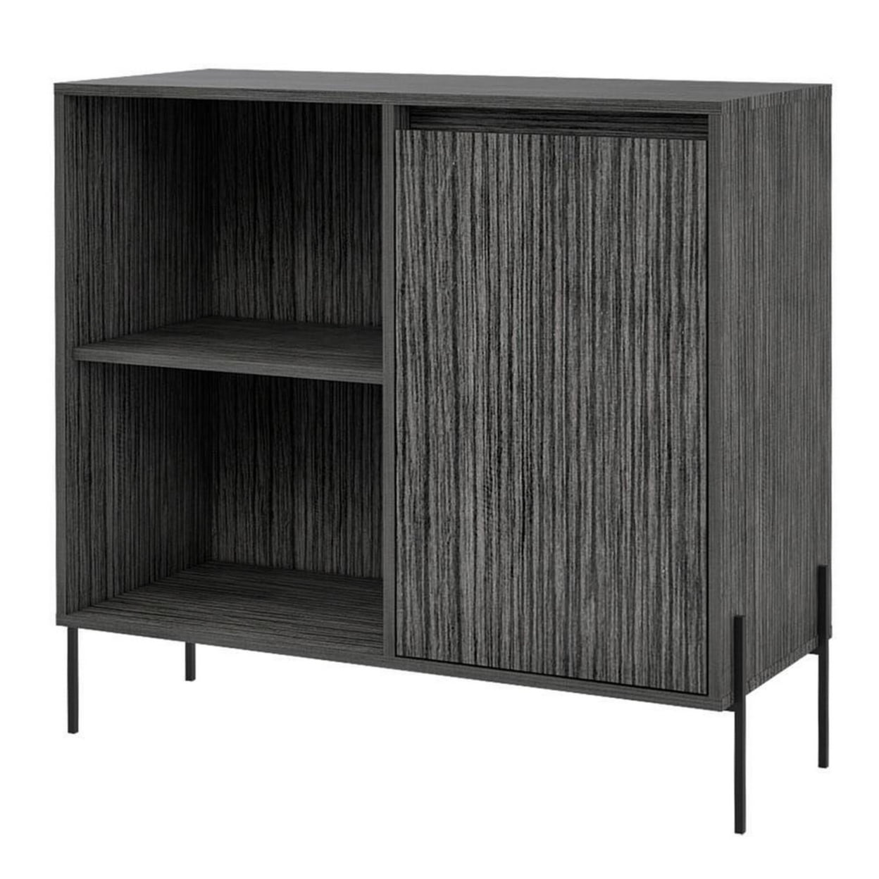 Kira 36 Inch Accent Cabinet with Shelf, Premium Wood, Smoke Gray Finish- Saltoro Sherpi ...