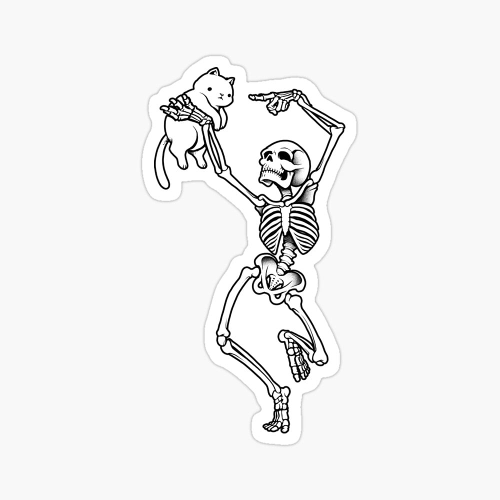 Kira .3828 Sticker - Dancing Skelleton With A Cat - Hot Trending Vinyl ...