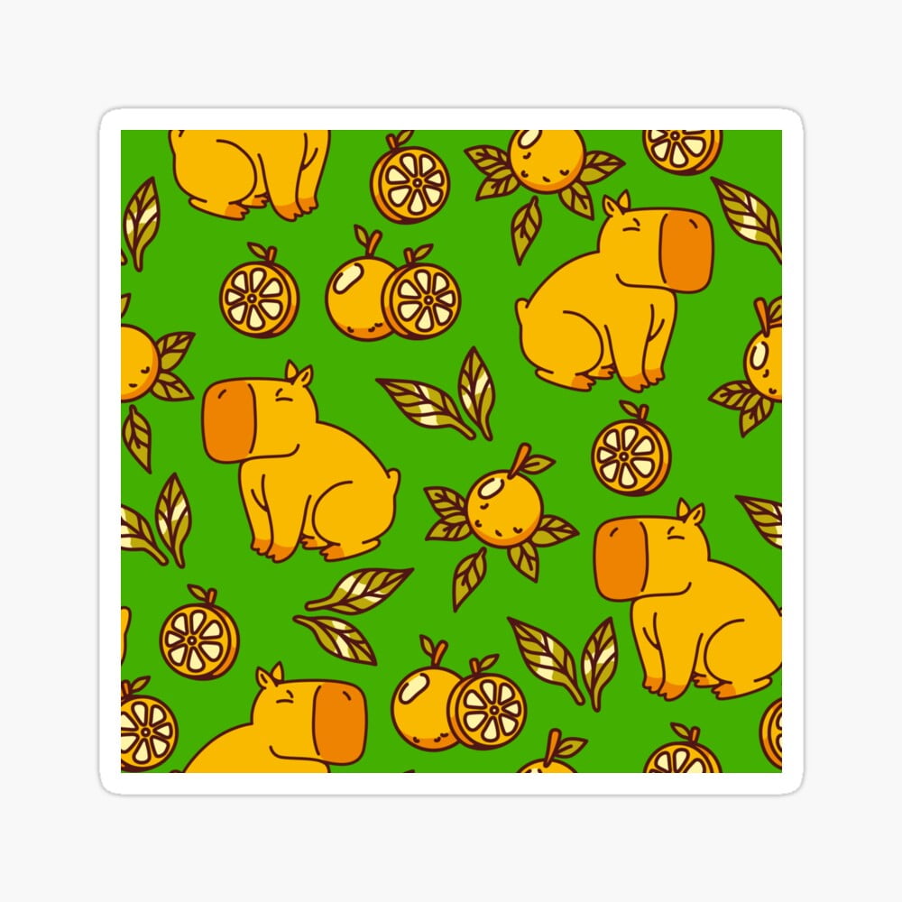 Kira .4335 Sticker - Capybara With Oranges Leaves Green - Hot Trending ...