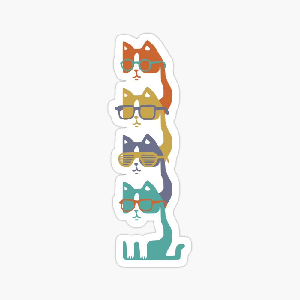 Kira .4517 Sticker - Colorful Cats In Glasses Stack - Hot Trending ...