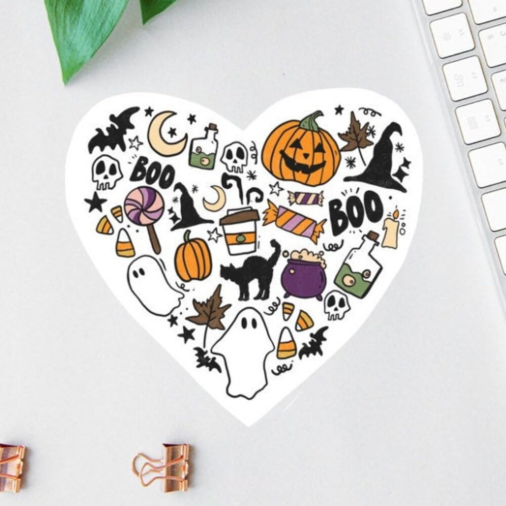 Kira .520 Sticker - Halloween Heart, Cute Halloween, Colorful Label ...
